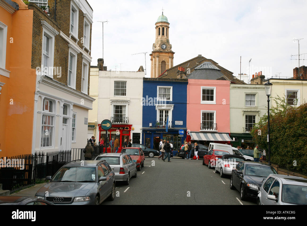 Looking up Denbigh Terrace to Portobello Road and St Peters church ...