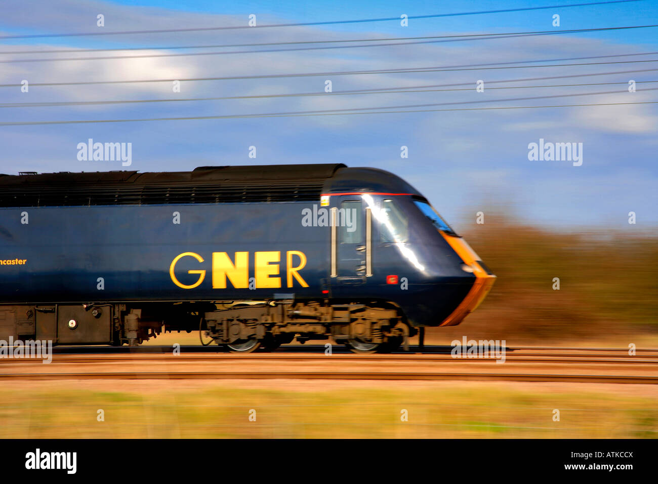 GNER 43 class diesel HST train blurred effect for speed ECML Werrington ...