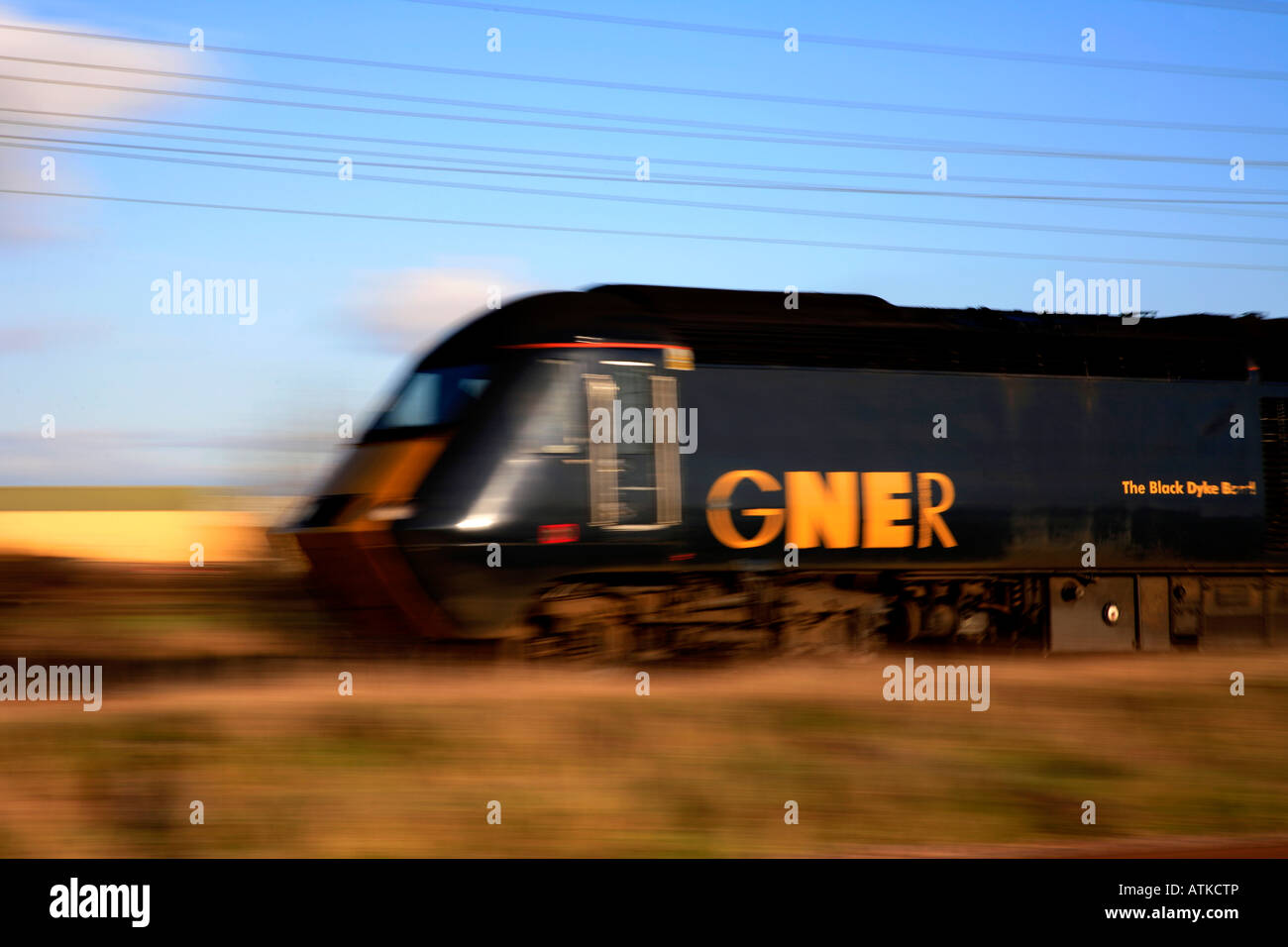 GNER 43 class diesel HST train blurred effect for speed ECML Werrington ...