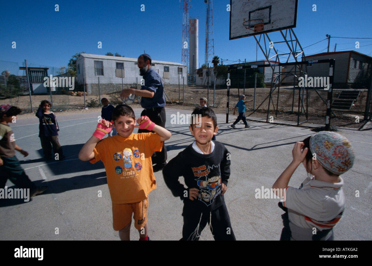 Jewish children learning to play soccer, Jericho, Palestine Stock Photo ...