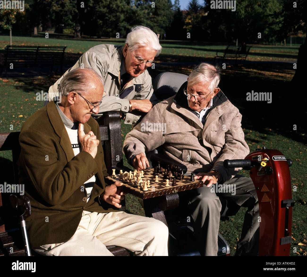ELDERLY MEN AT LEISURE PLAYING CHESS IN PARK Stock Photo - Alamy