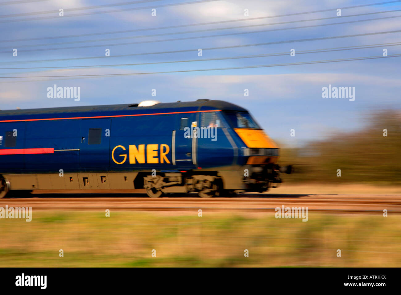 GNER 82 class DVT Electric HST train Lolham Peterborough Cambridgeshire ...