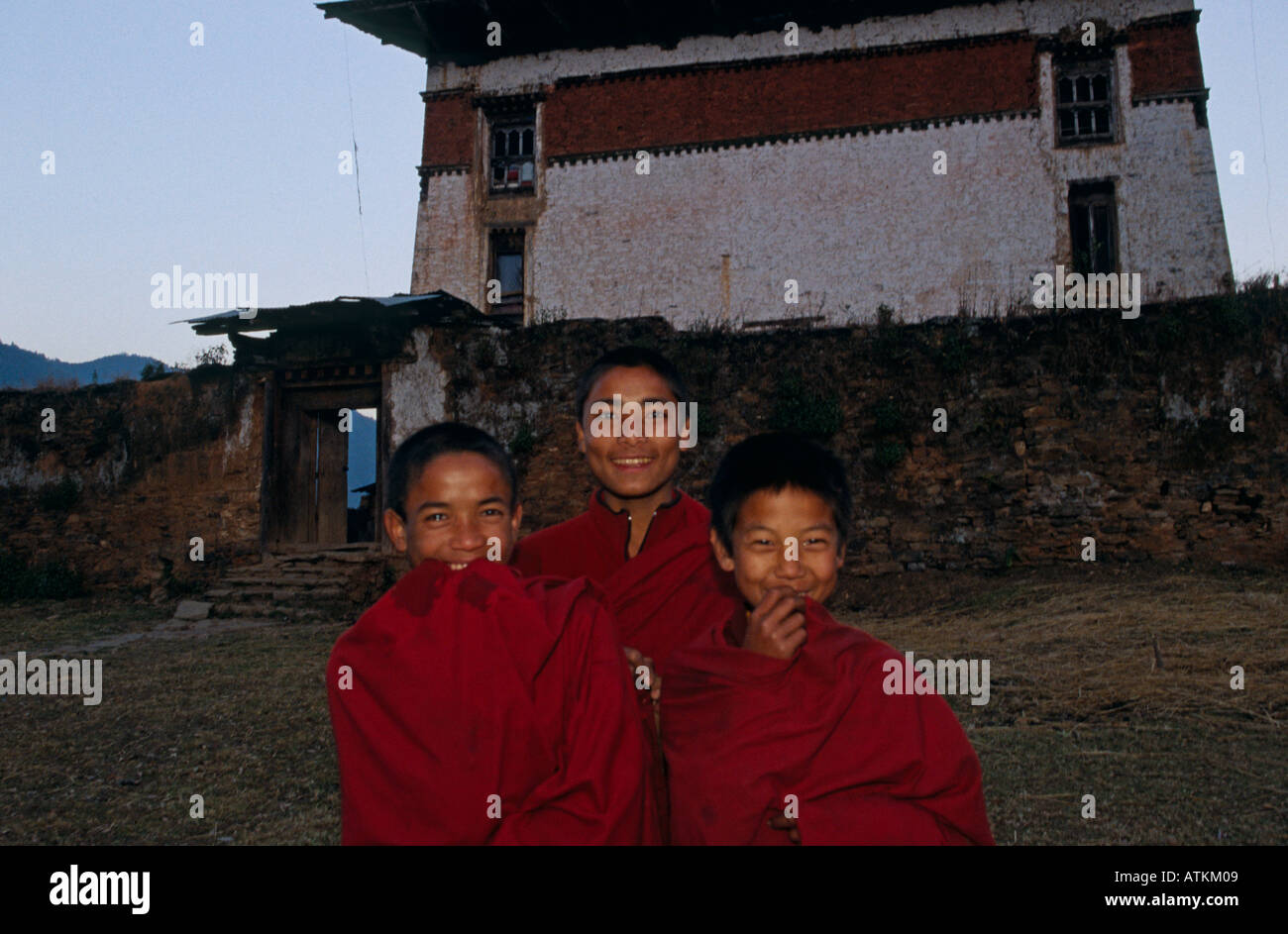 Monks at a monastery in Bhutan Stock Photo - Alamy