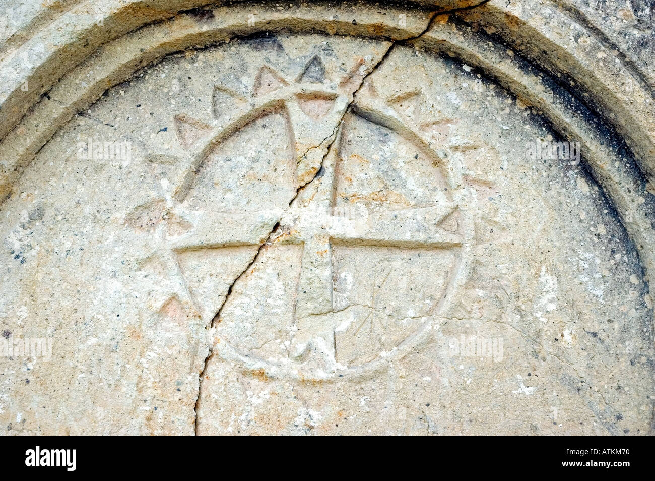 Christian cross outside an old underground church in Goreme, Kapadokya ...