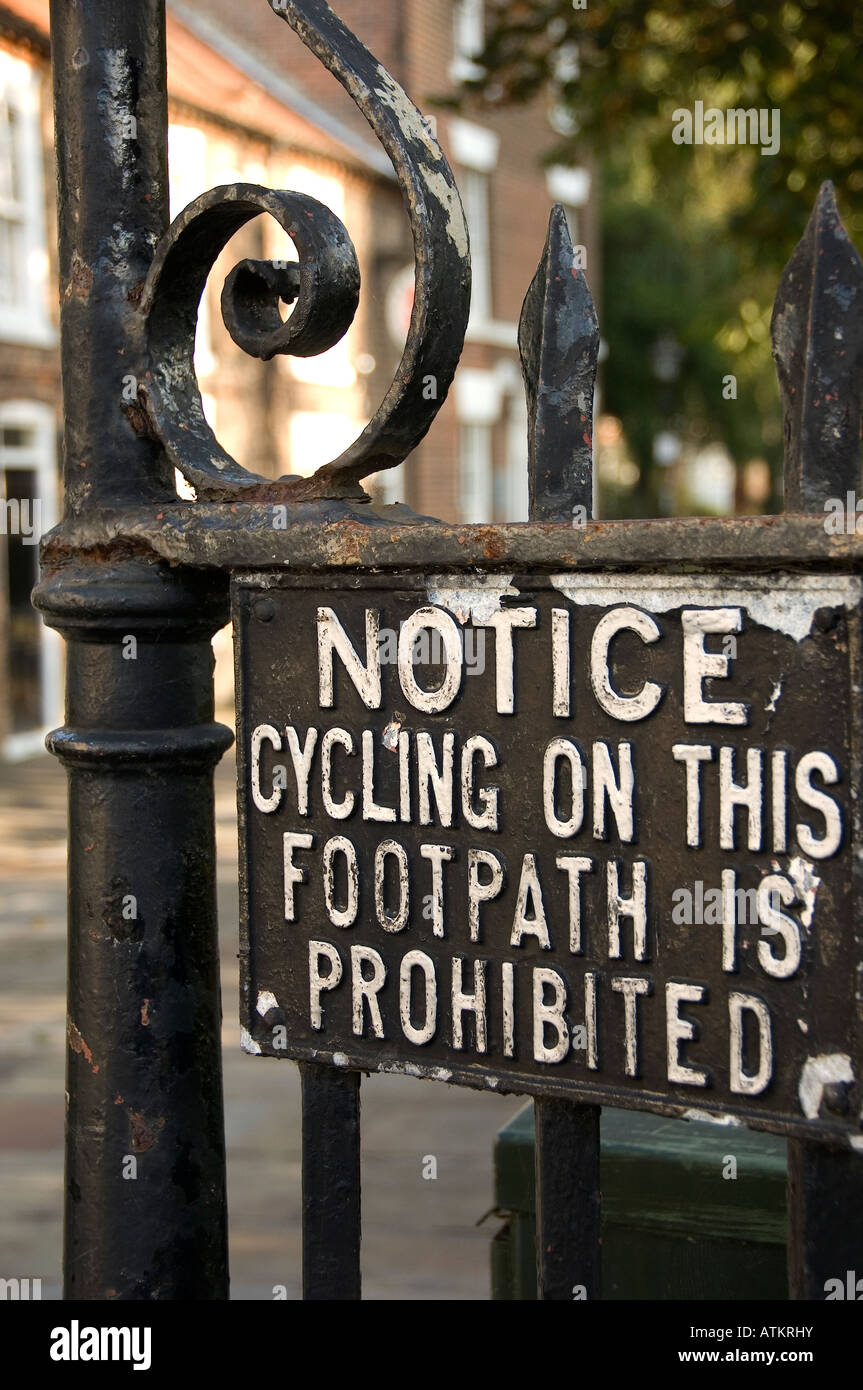 Cycling prohibited sign close up No cycling North Yorkshire England UK ...