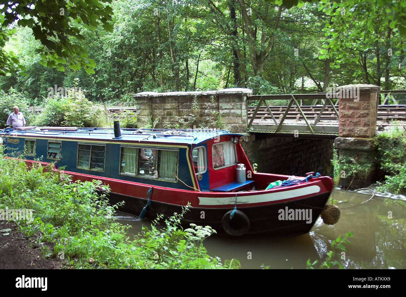 Narrow boat on the Caldon canal at Consall, near Leek, Staffordshire ...