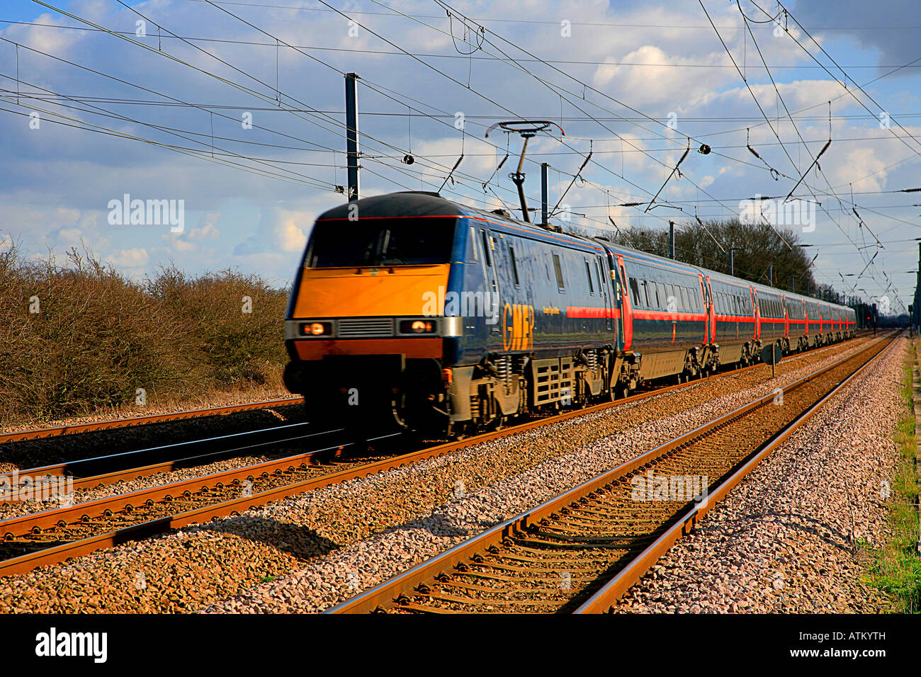 GNER 91 class DVT Electric HST train Werrington Peterborough ...