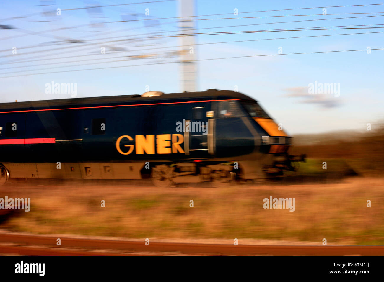 GNER 82 class DVT Electric HST train Lolham Peterborough Cambridgeshire ...