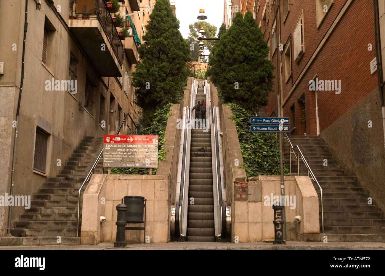 Street Escalator to the Parc Guell Barcelona Spain Stock Photo - Alamy