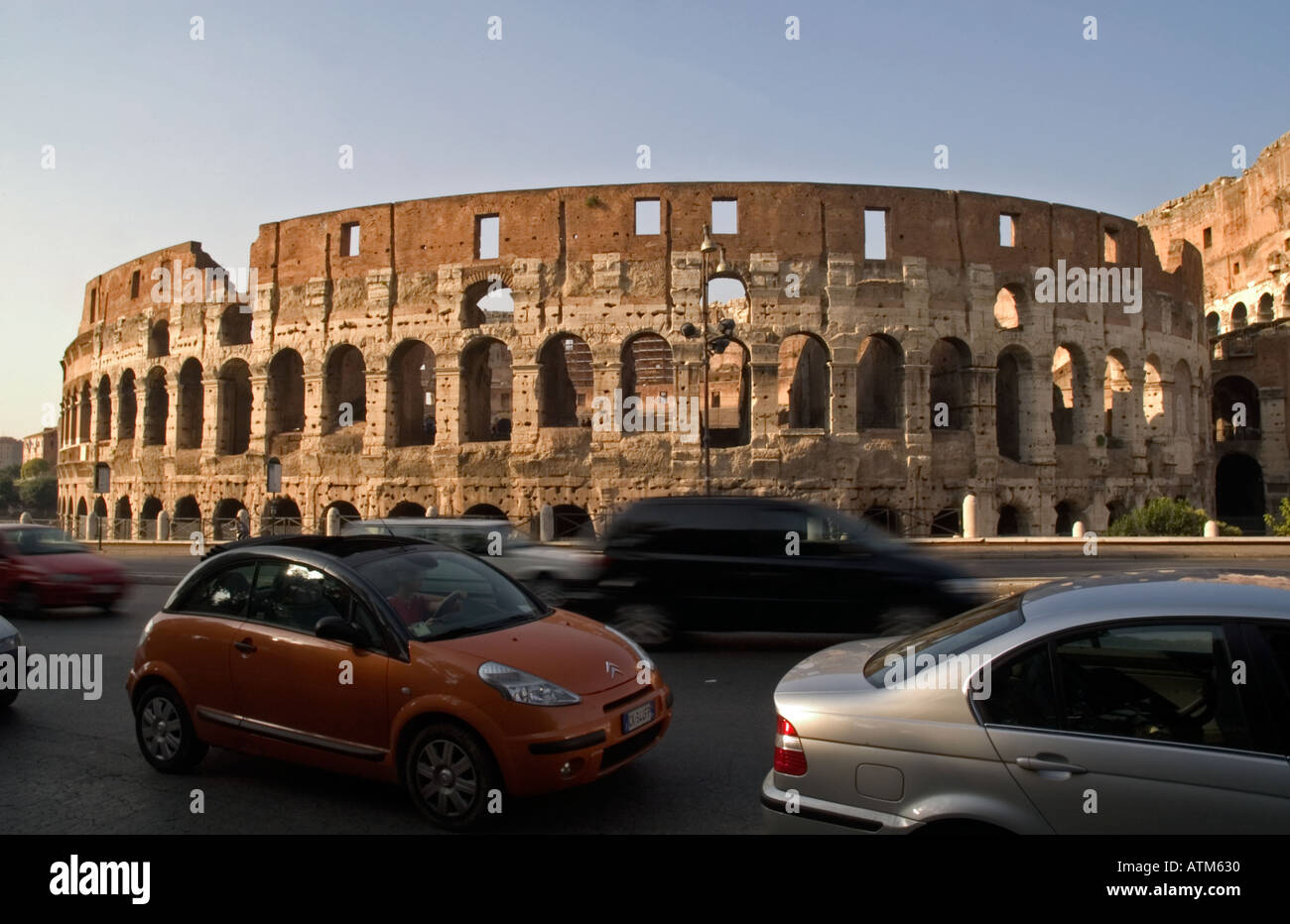 Traffic queue in front of the Colosseum Rome Italy Europe Stock Photo ...