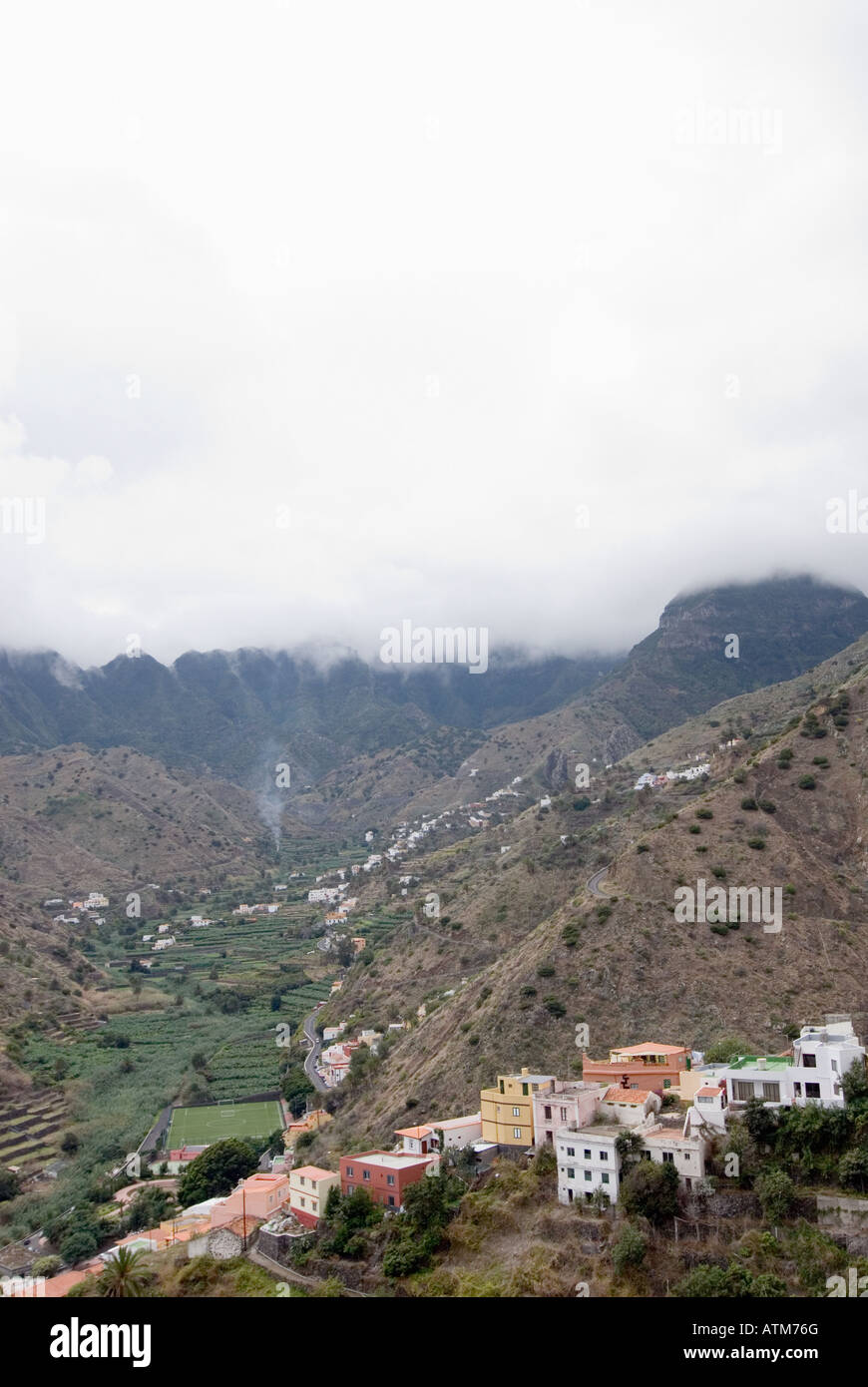 Valley of Hermigua with deep clouds La Gomera Stock Photo - Alamy