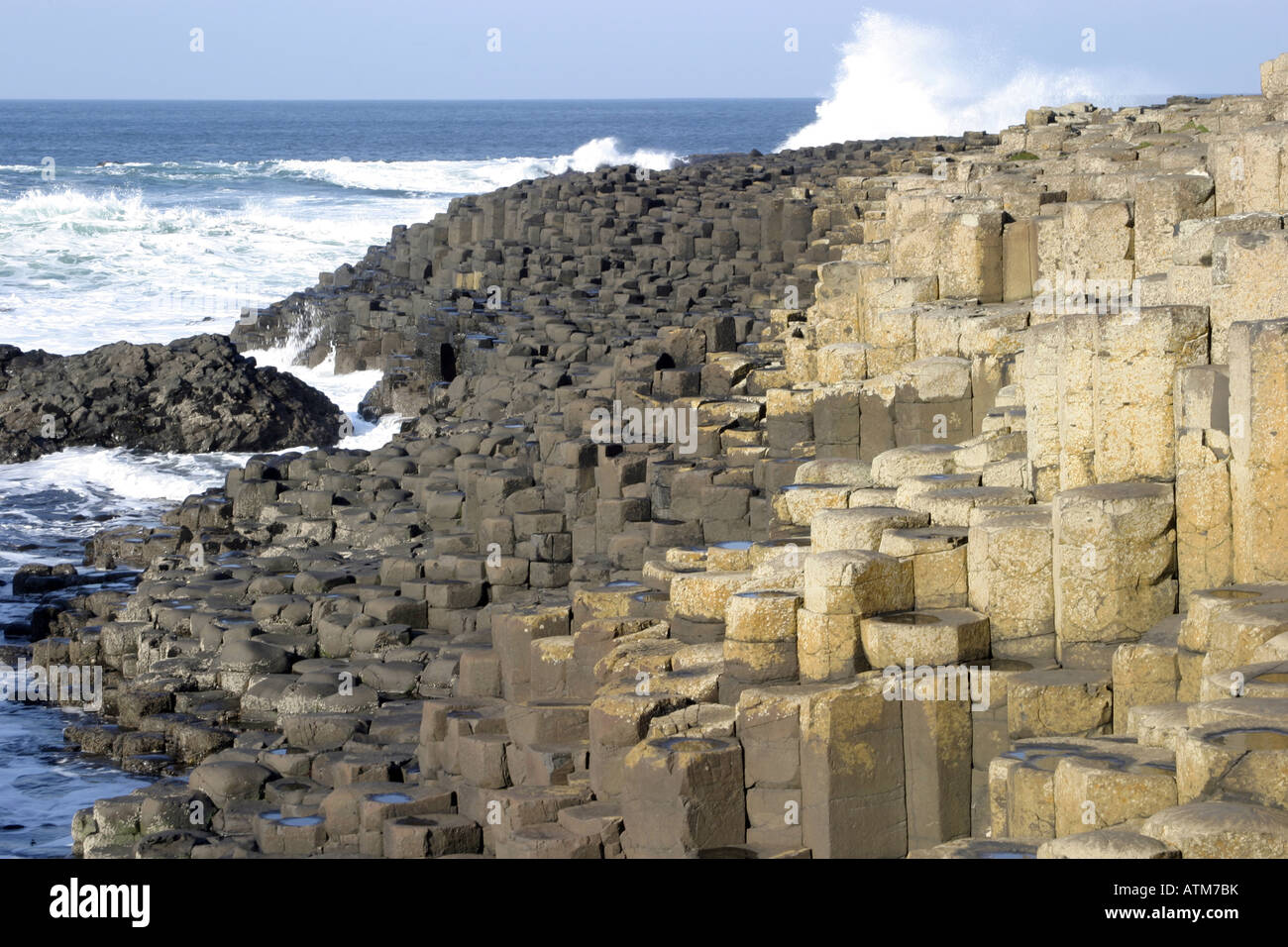 Hexagonal basalt columns of the Giants Causeway Northern Ireland Stock ...
