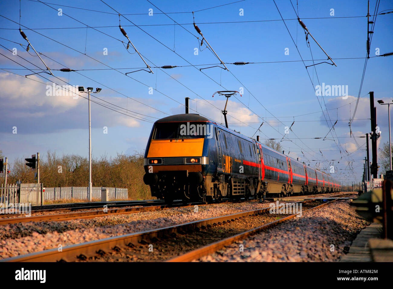 GNER 91 class DVT Electric HST train Lolham Peterborough Cambridgeshire ...