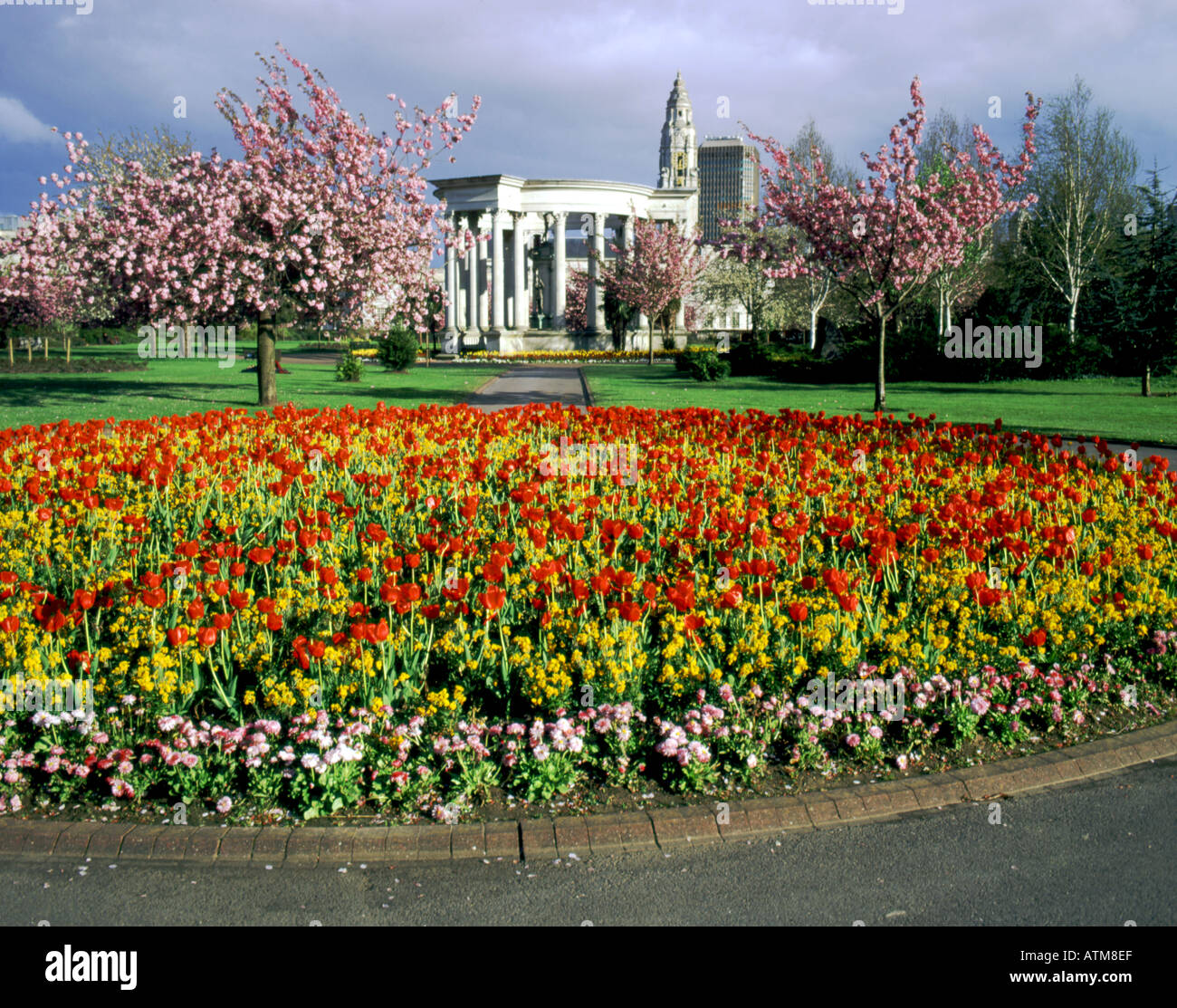 National War Memorial and tulips Alexandra Gardens, Cathays Park ...