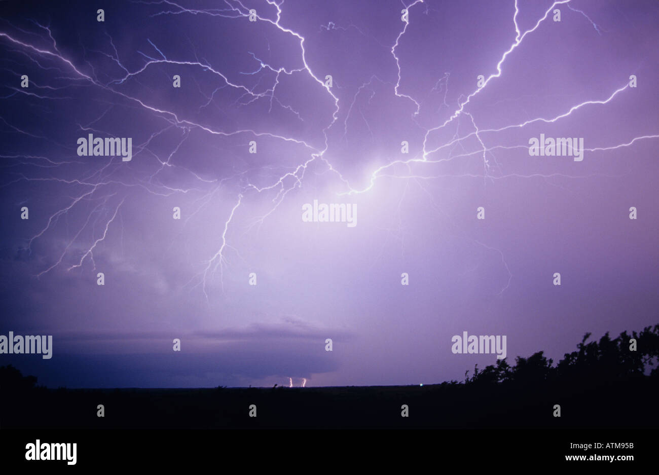 A bolt of cloud to cloud lightning crawls across the anvil of a ...