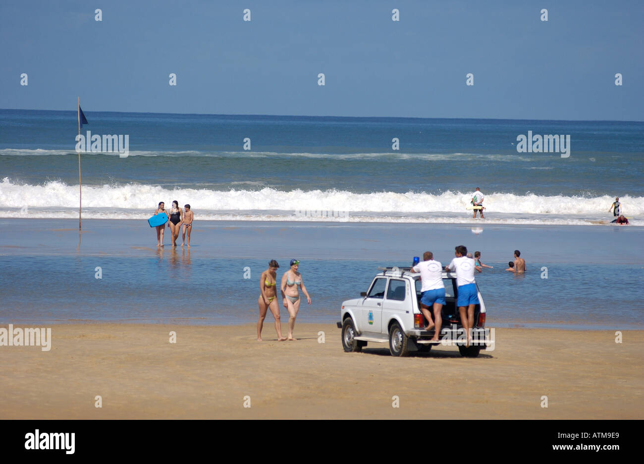 French life guards on the beach at messanges south west france with a ...