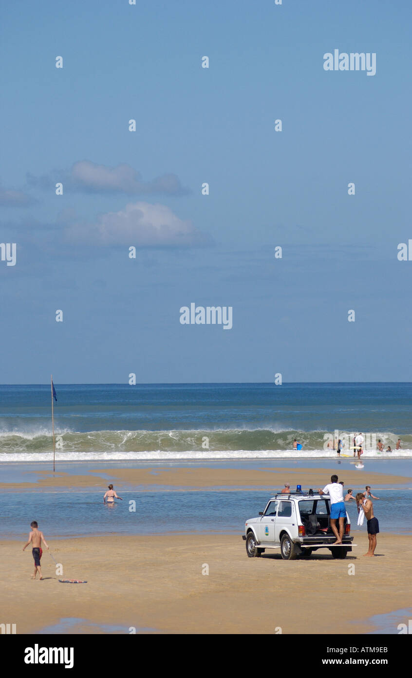 French life guards on the beach at messanges south west france with a ...