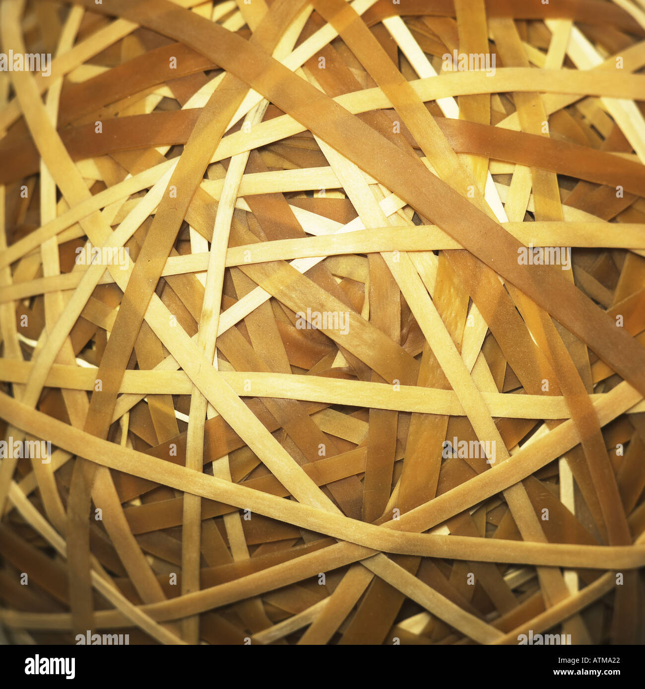 Rubber band ball close up showing the inter woven strands of rubber ...