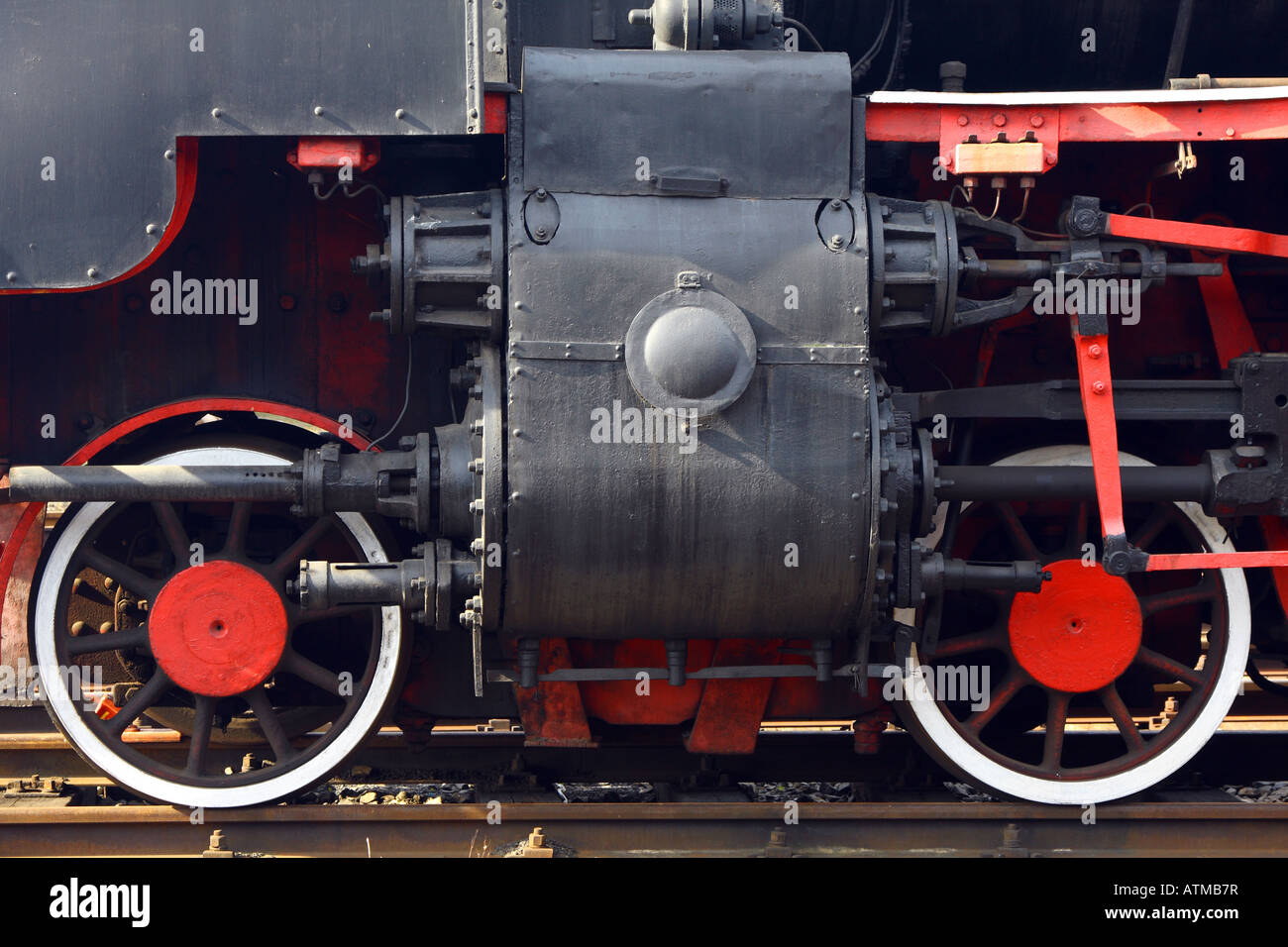 Steam engine steel wheels and propulsion mechanism Stock Photo - Alamy