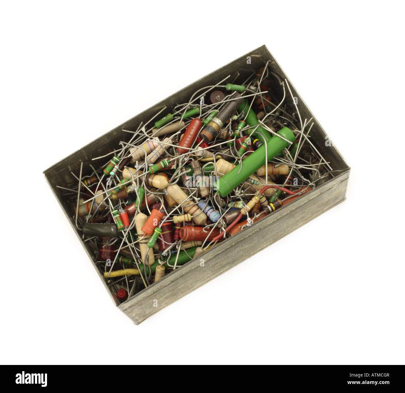 Box full of electronic resistors Stock Photo - Alamy