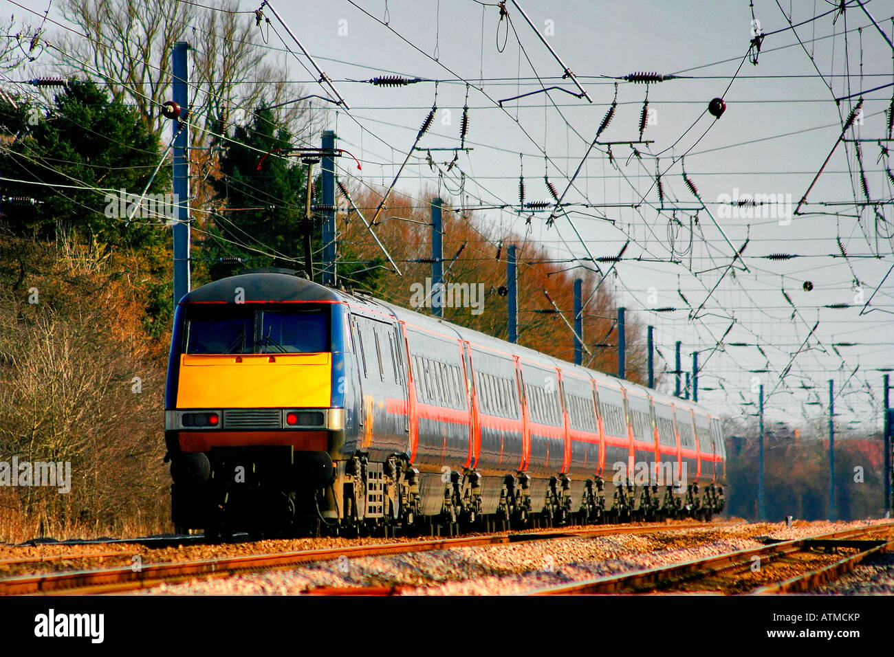 GNER 91 class DVT Electric HST train Lolham Peterborough Cambridgeshire ...