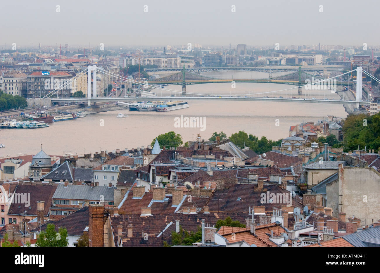 The river Danube flowing between the two city districts of Buda (in ...