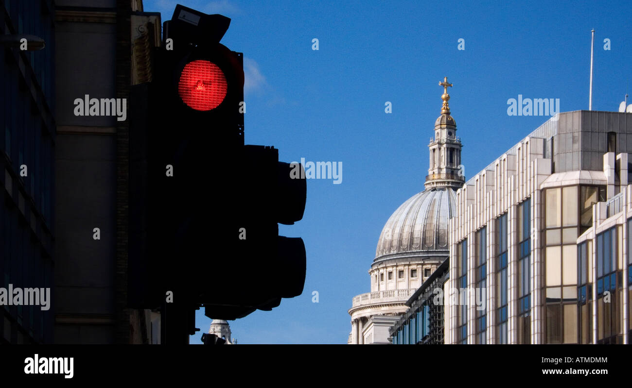 Red traffic light in City of London Stock Photo - Alamy