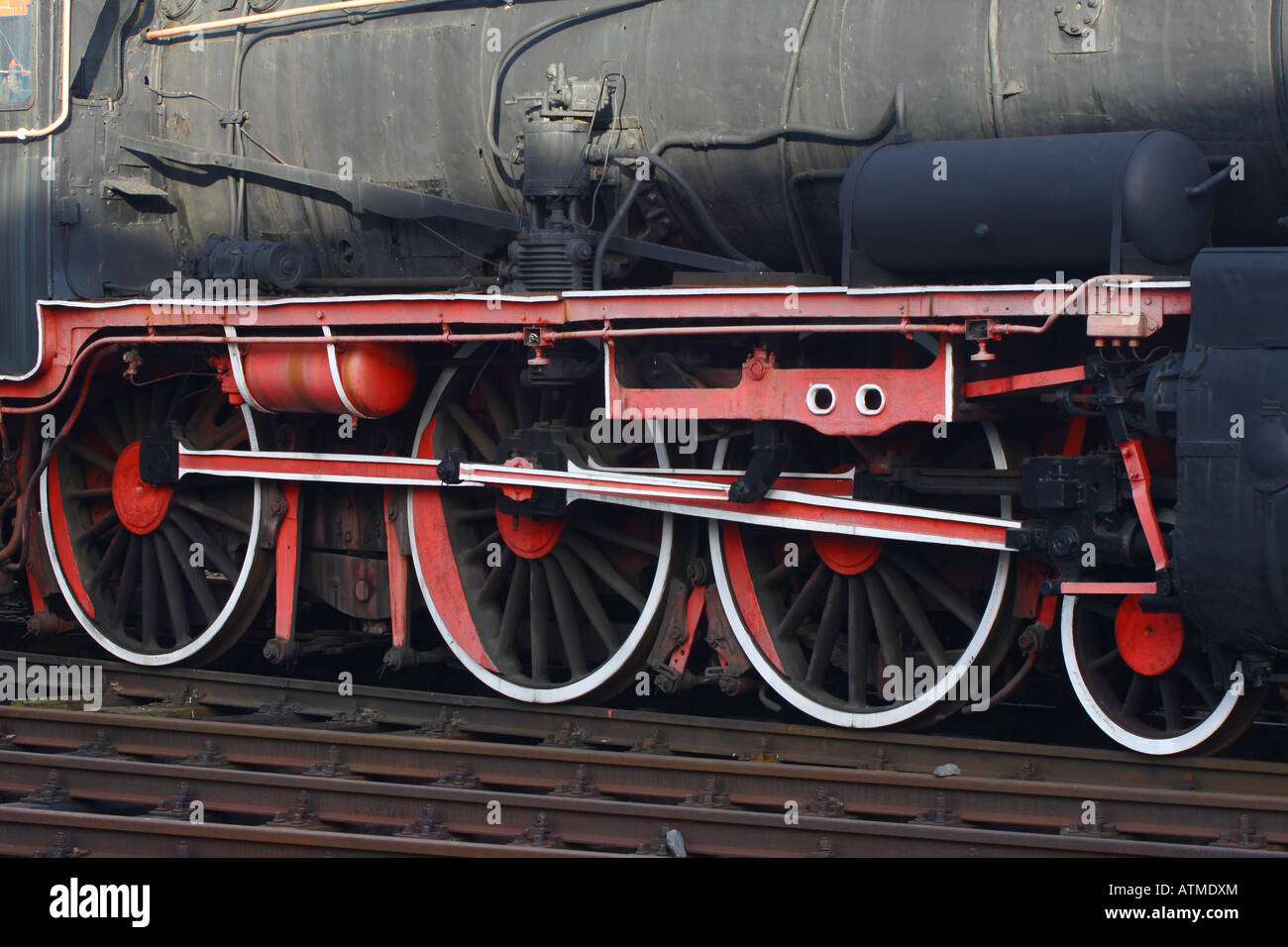 Steam engine steel wheels and propulsion mechanism Stock Photo - Alamy