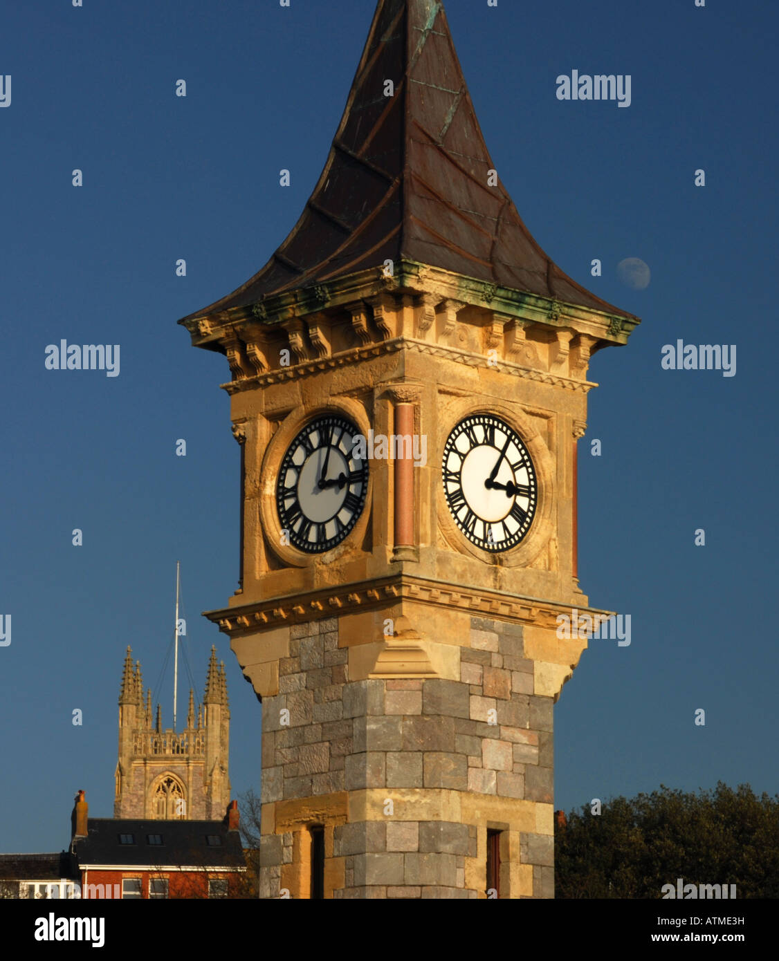 Seafront clock tower at Exmouth Devon Stock Photo - Alamy