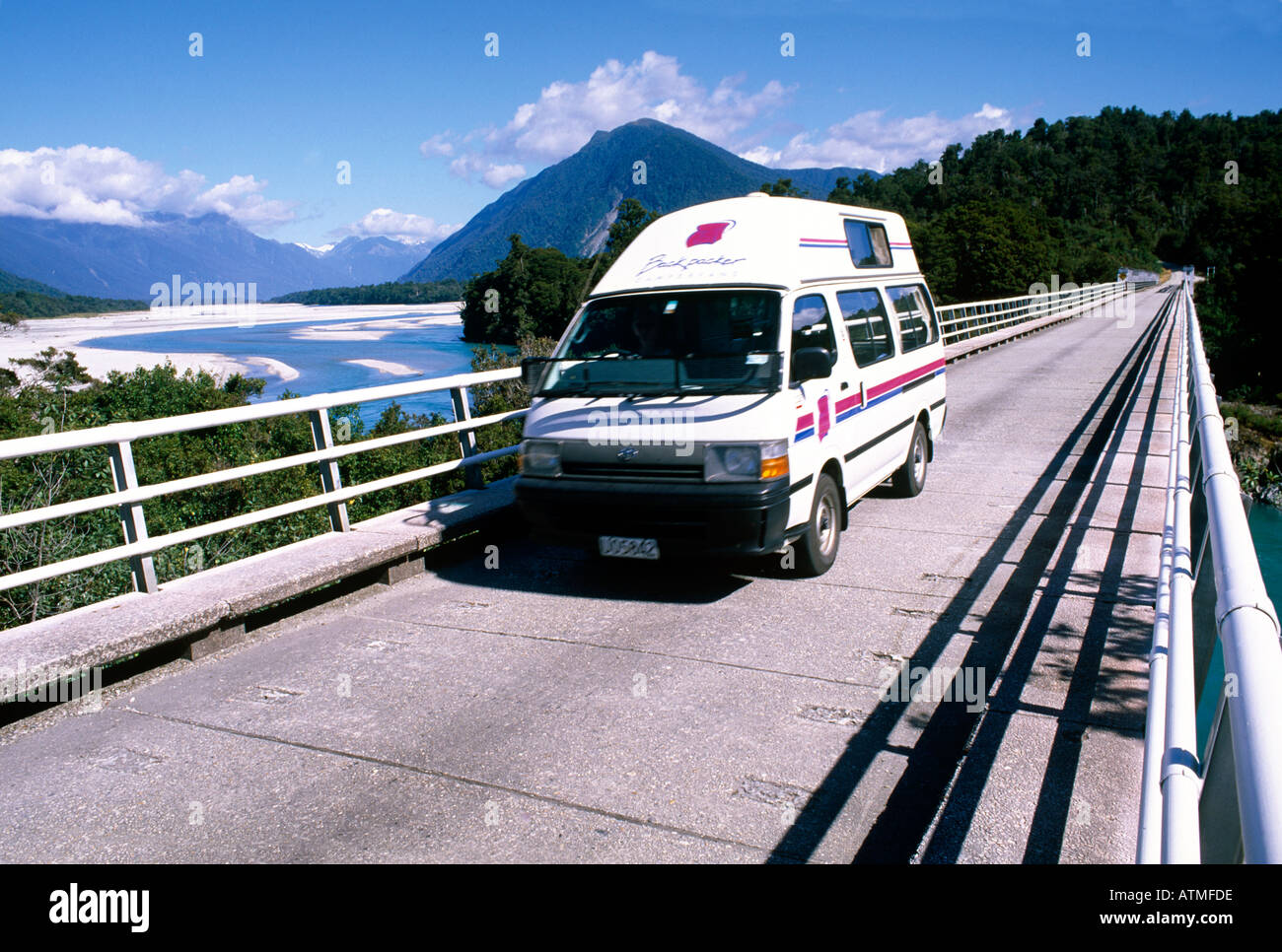 Tourist Camper van crossing bridge in New Zealand Stock Photo - Alamy