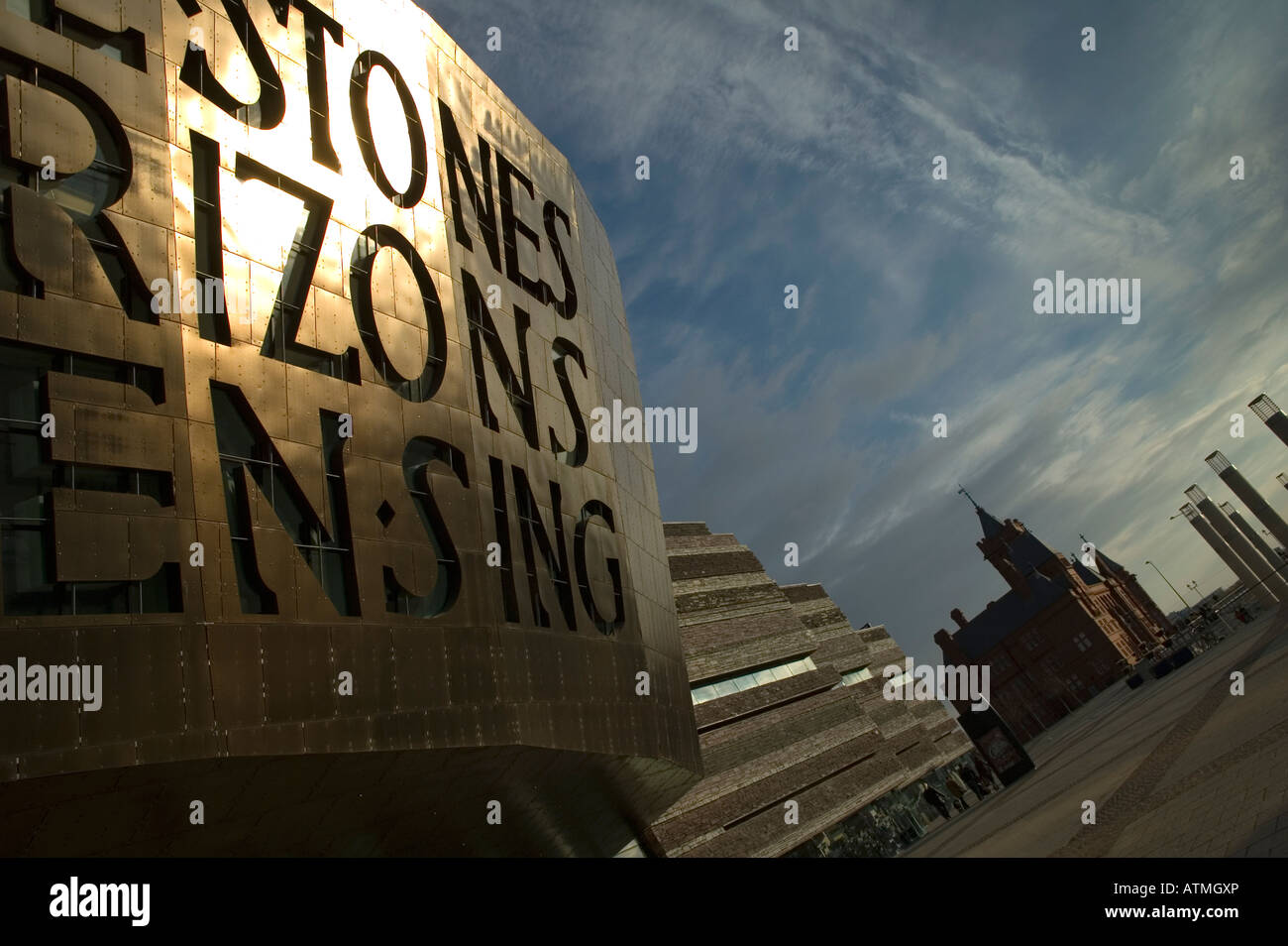 View of The Millennium Centre, Cardiff, Wales with it's typography ...