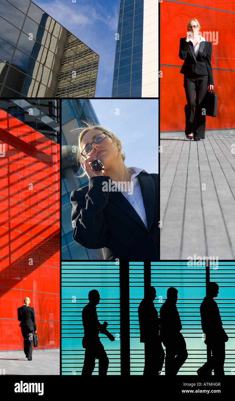 A montage of images depicting modern working life and communication ...