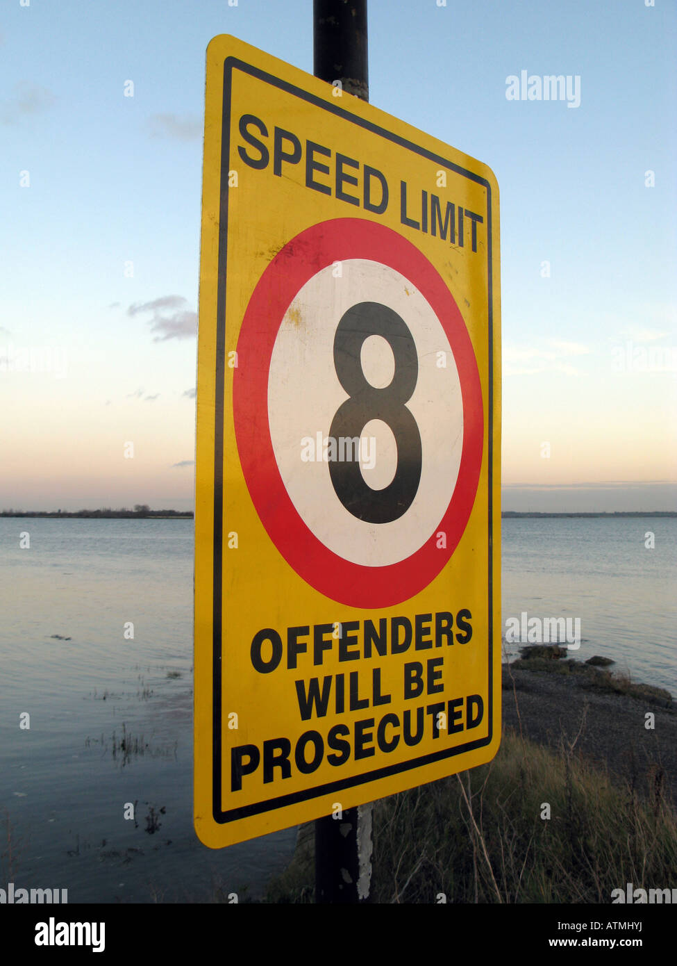 A speed limit sign on the banks of the River Blackwater Heybridge near ...