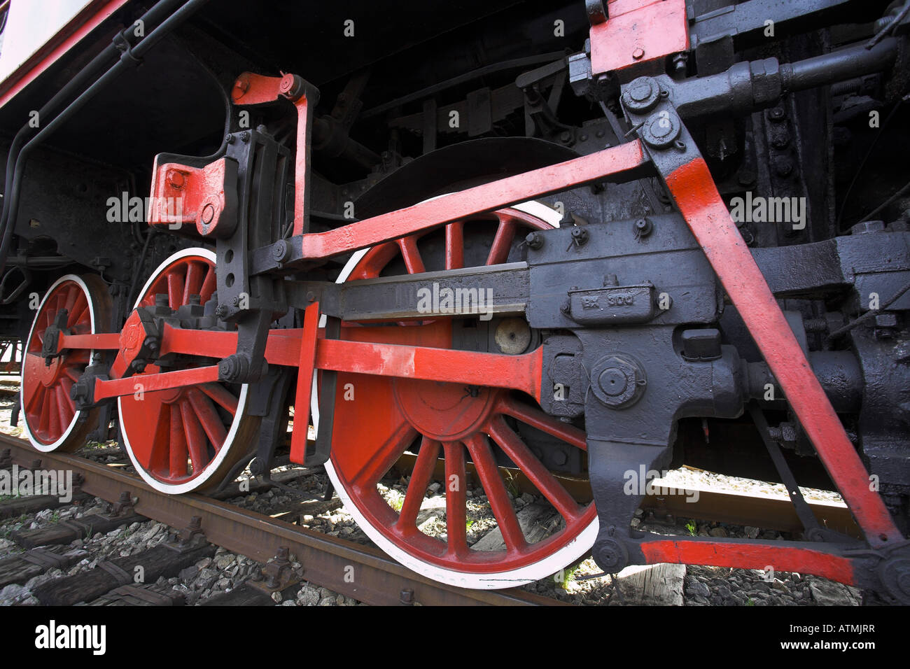 Steam engine steel wheels and propulsion mechanism Stock Photo - Alamy