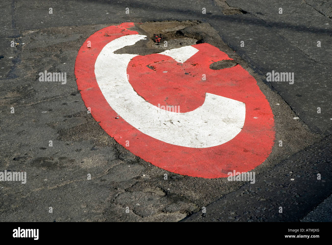 Worn out congestion charge zone road sign London England UK Stock Photo ...