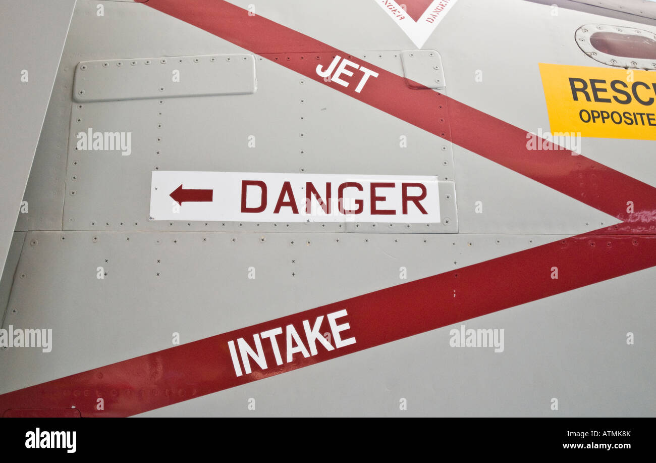 Danger Sign on a Fighter Jet, Imperial War Museum Duxford Stock Photo ...