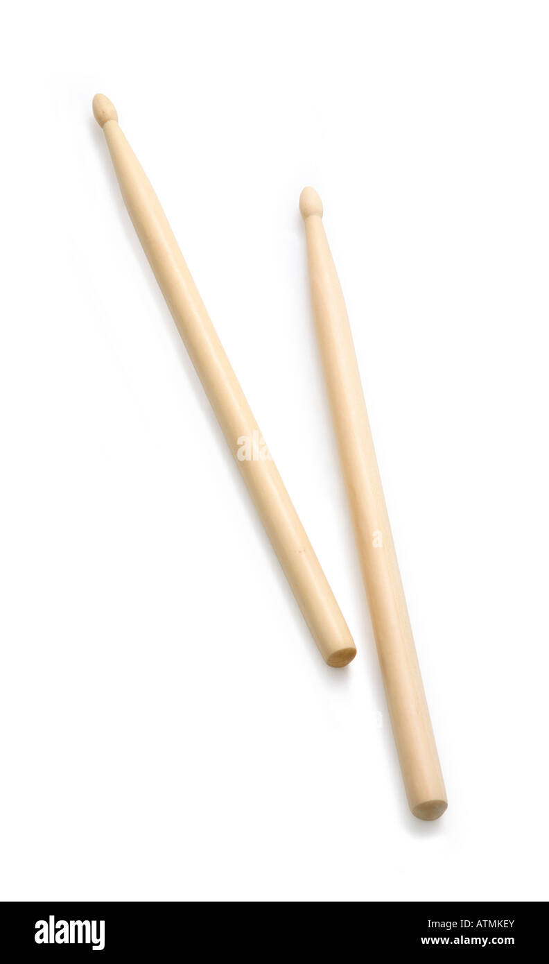 pair of drumsticks on a white background Stock Photo - Alamy