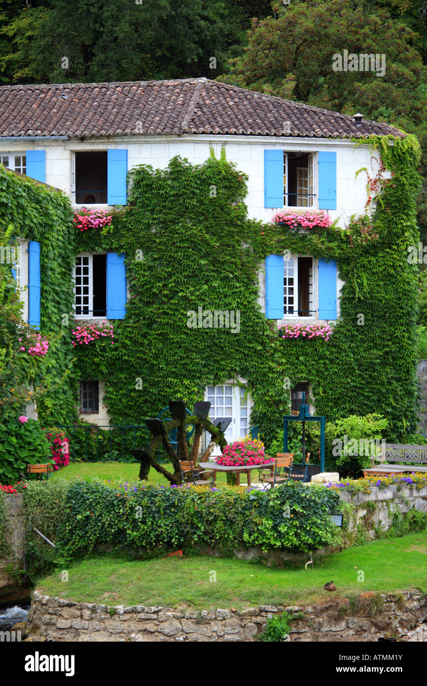 View from Pont Coud over the River Dronne, Brantome, Dordogne, France ...
