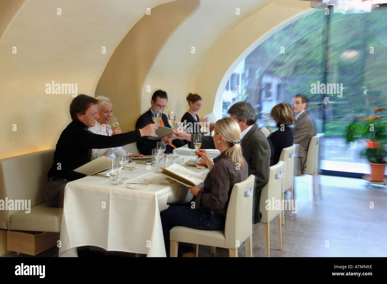 guests in a gourmet restaurant reading the menu Stock Photo - Alamy