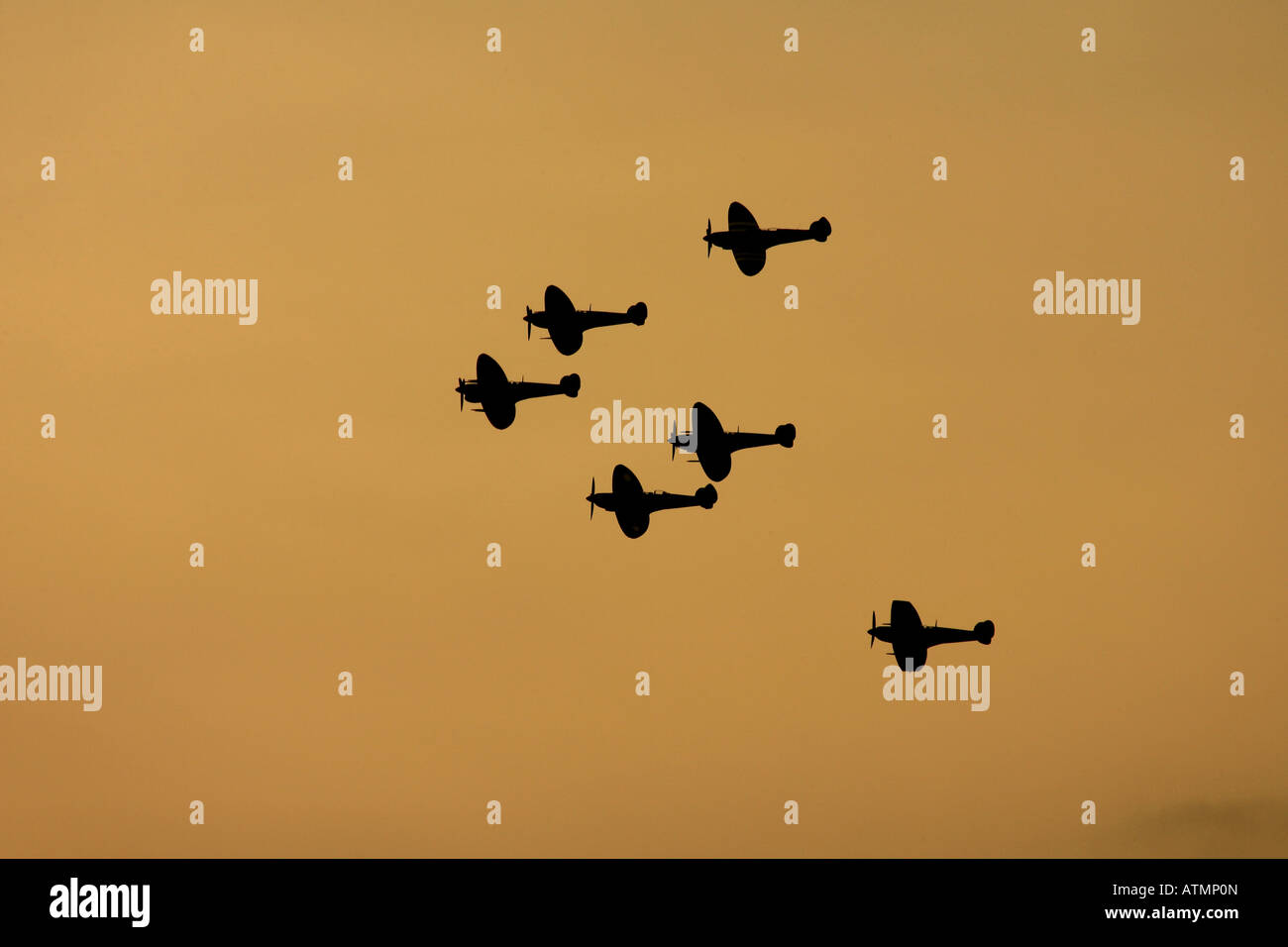 Six Spitifire's flying in formation at Duxford 2007 airshow Stock Photo ...