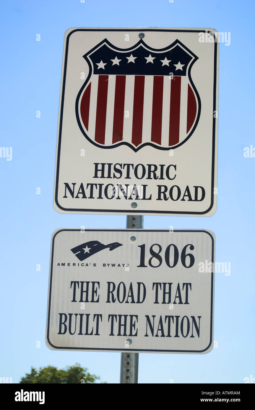 Sign for the National Road, America's first interstate highway Stock ...