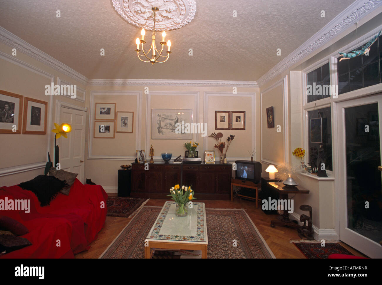 Living Room at Night England Stock Photo - Alamy
