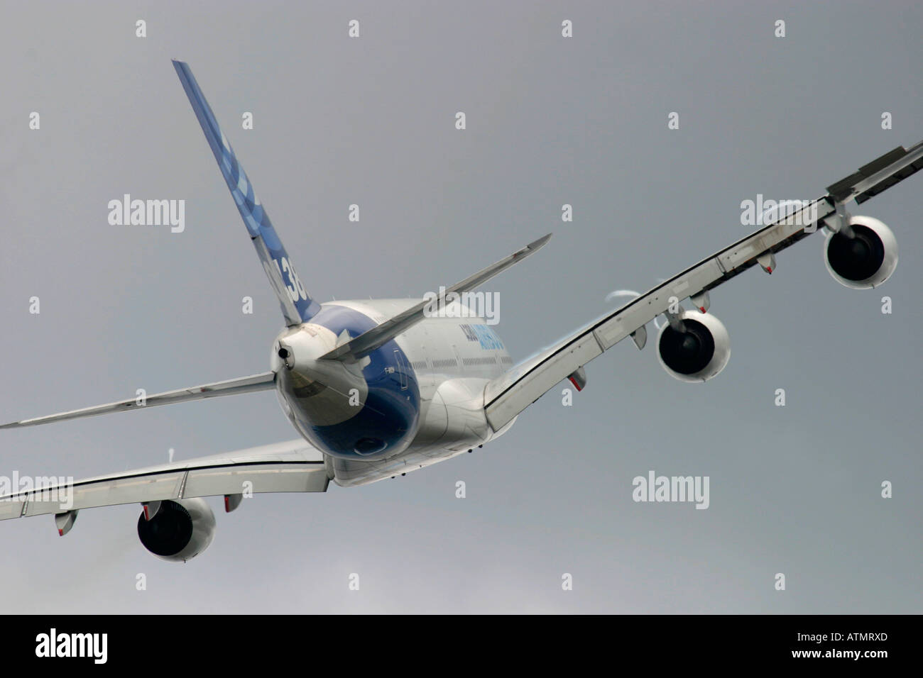 Airbus A380 during flight rear view Stock Photo - Alamy