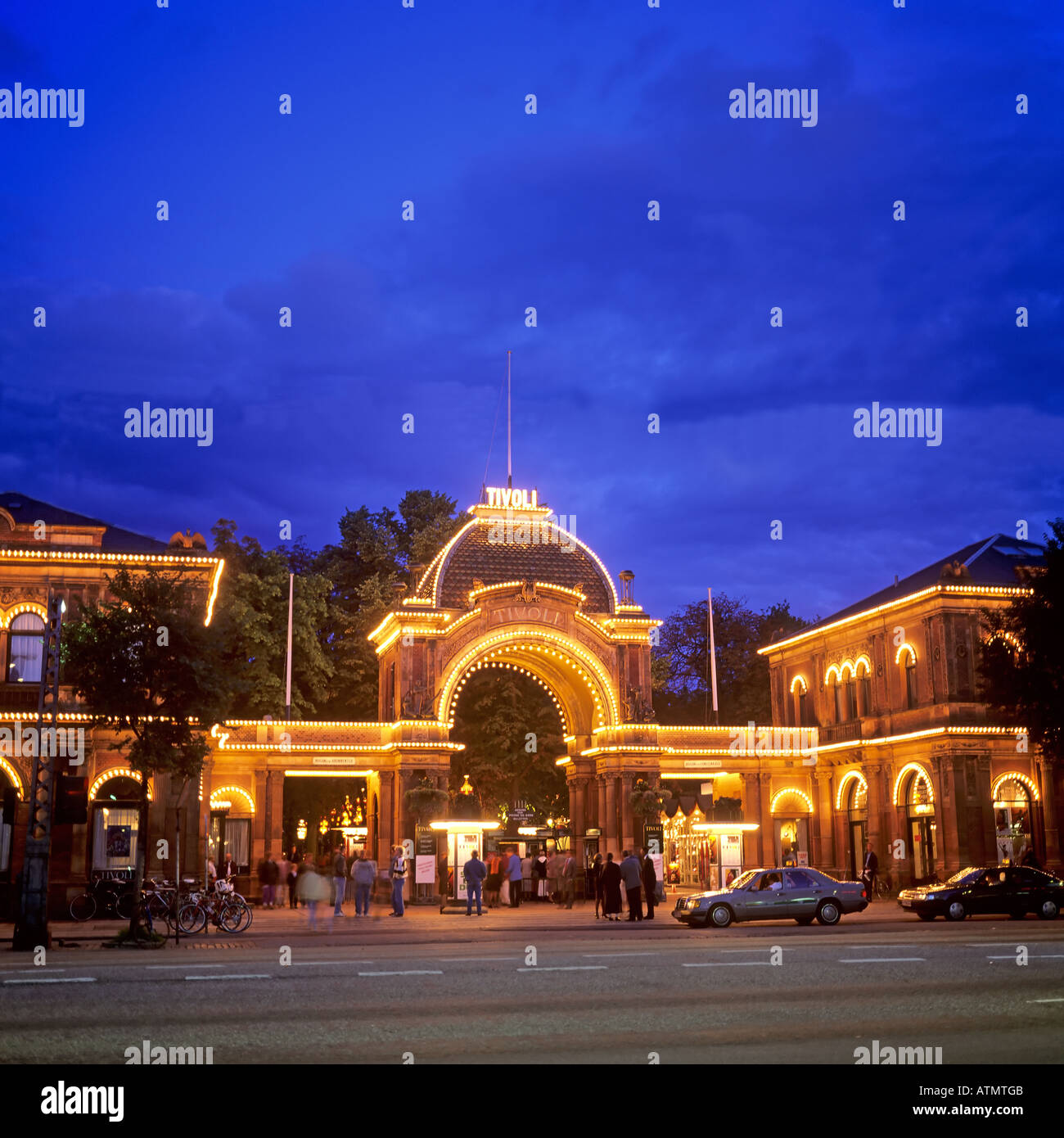 Tivoli gardens, amusement park main entrance at night, Copenhagen ...