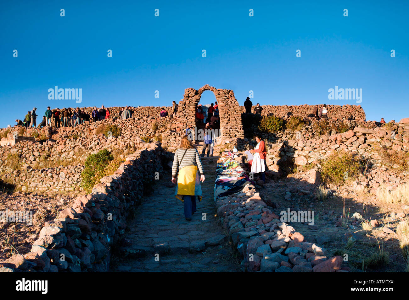 Lake Titicaca: Isla Amantani: Trek to Pachamama Ruins Stock Photo - Alamy