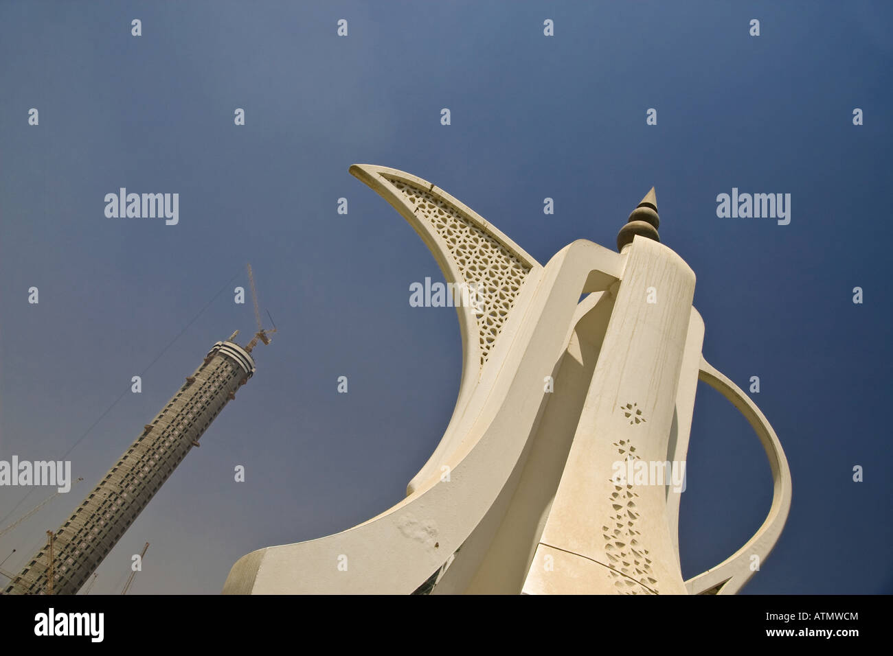 Arabic teapot and building construction Doha Qatar Middle East Stock ...