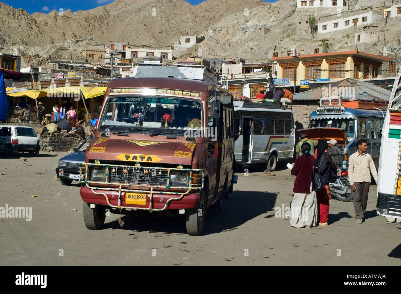 central bus station in Leh Indus valley Ladakh Jammu and Kashmir India ...