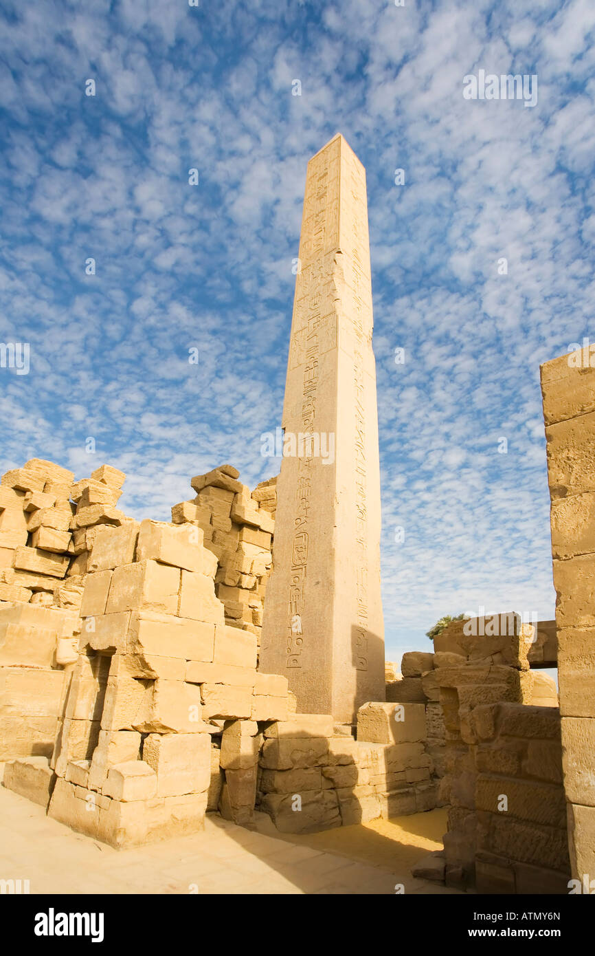 Temple of Amun Re Amun-Re with sun on obelisk erected by Queen ...