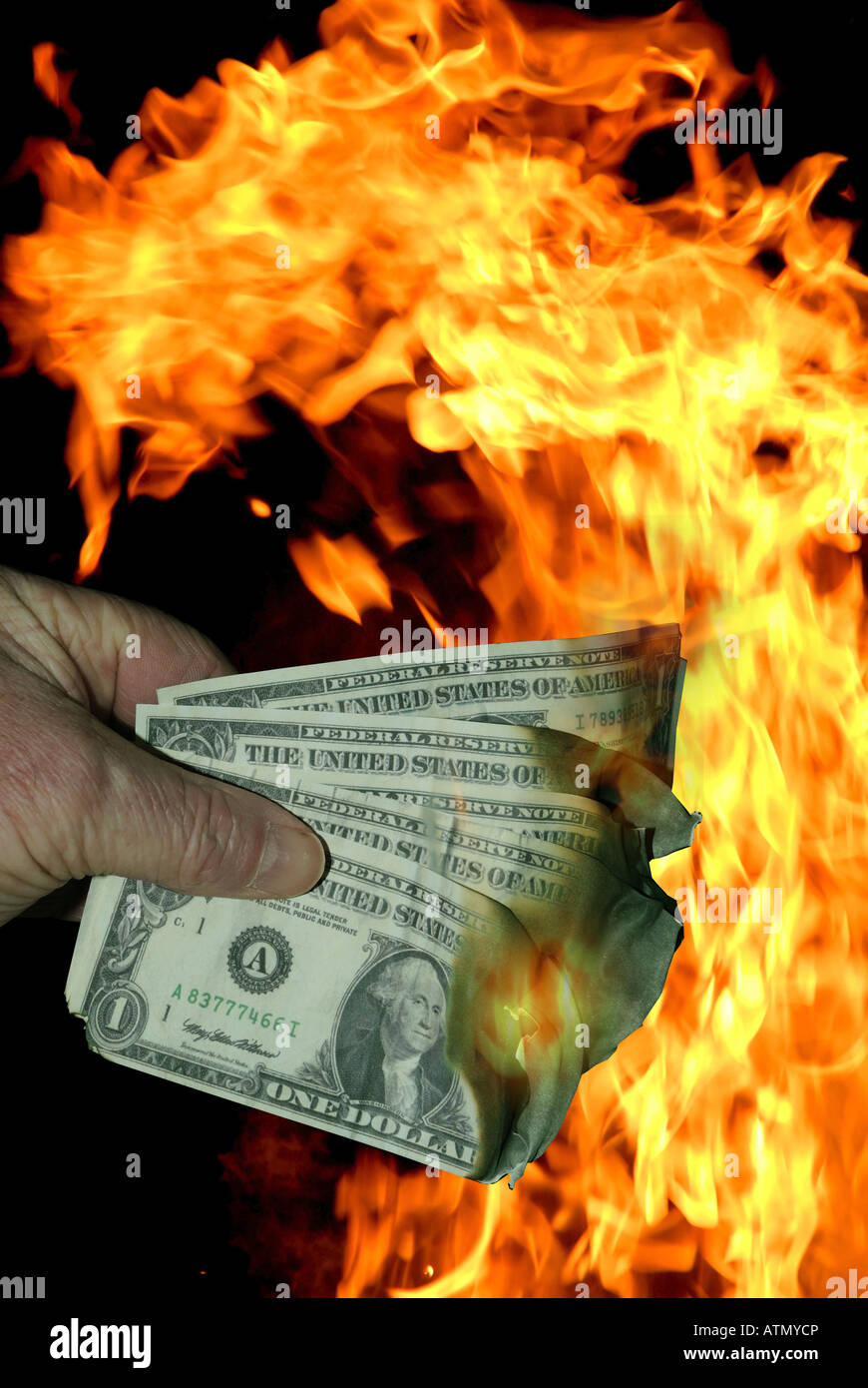 Dollar bills burning in flames Stock Photo - Alamy
