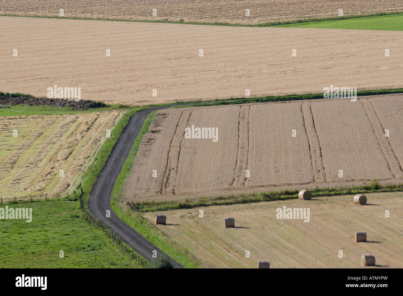 Aerial View Of Fields And Farm Road At Harvest Time Stock Photo - Alamy